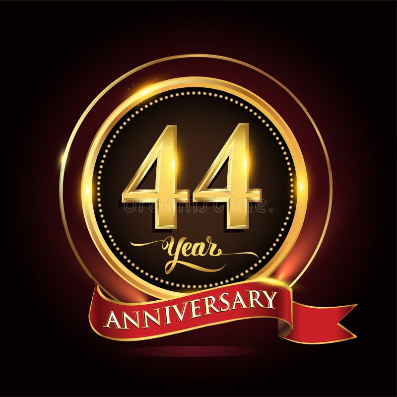 44th Years Celebration Anniversary Logo with Golden Ring and Red Ribbon ...