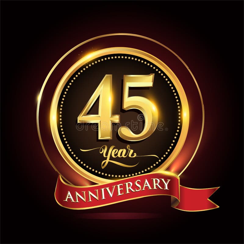 45th Golden Anniversary Logo with Ring and Red Ribbon. Vector Design ...