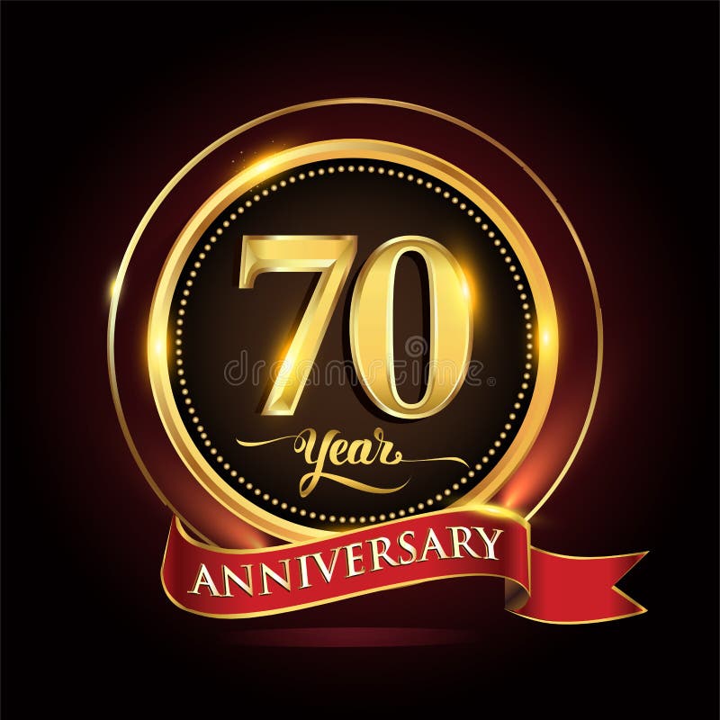70th Years Celebration Anniversary Logo with Golden Ring and Red Ribbon ...