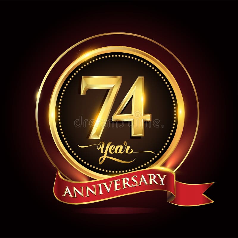74th Years Celebration Anniversary Logo with Golden Ring and Red Ribbon ...