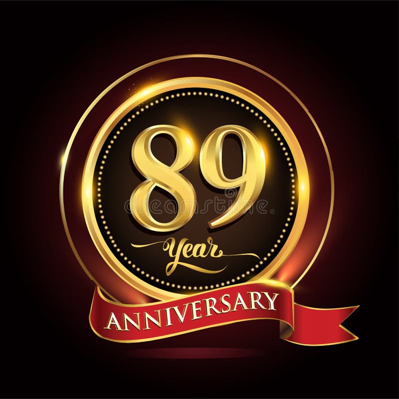89th Golden Anniversary Logo with Shiny Ring Red Ribbon Stock Vector ...
