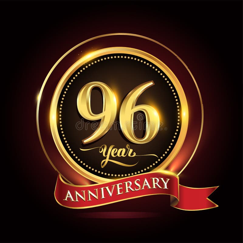 96th Years Celebration Anniversary Logo with Golden Ring and Red Ribbon ...