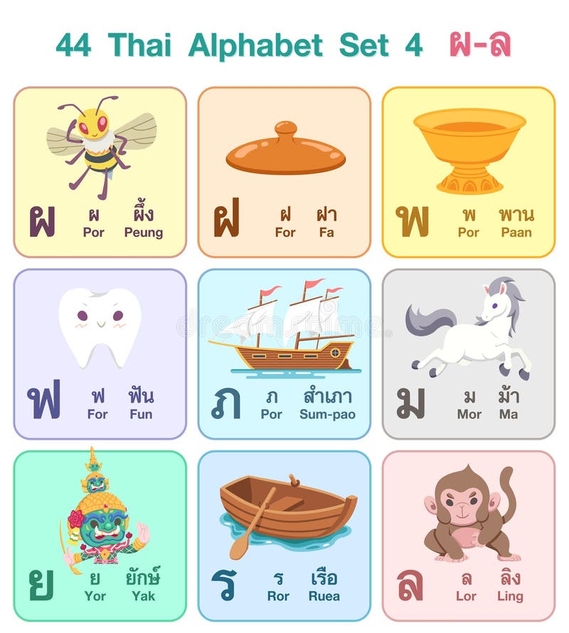 Thai Alphabet Set 4 Cartoon Illustration Stock Vector - Illustration of ...