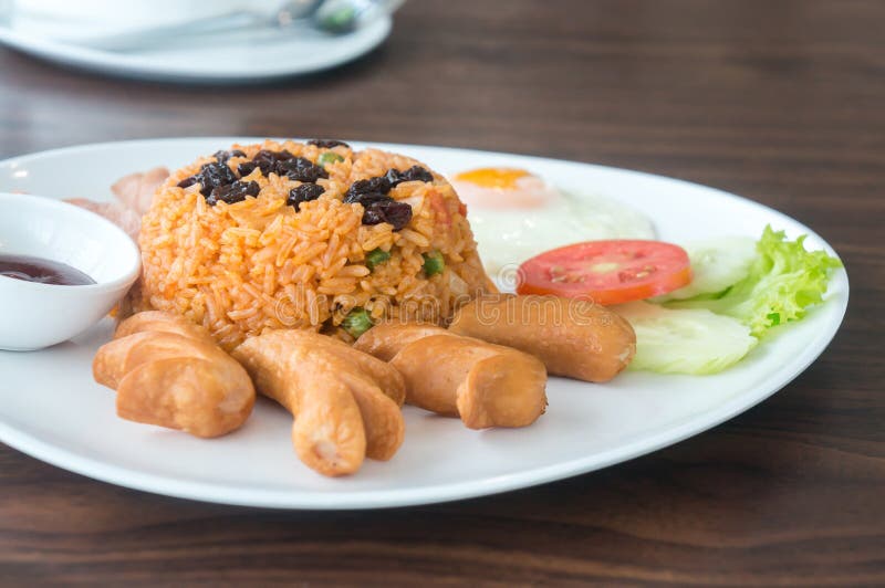 Thai American Fire Rice on Table Stock Photo - Image of fried, food ...