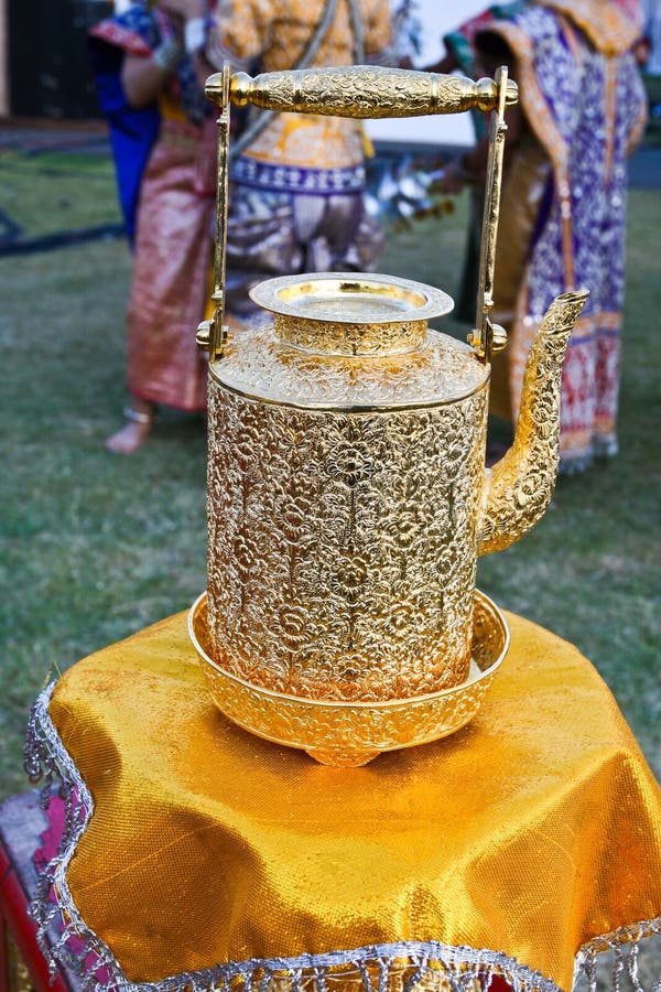 Thai ancient brass kettle. stock photo. Image of engraved - 31700244