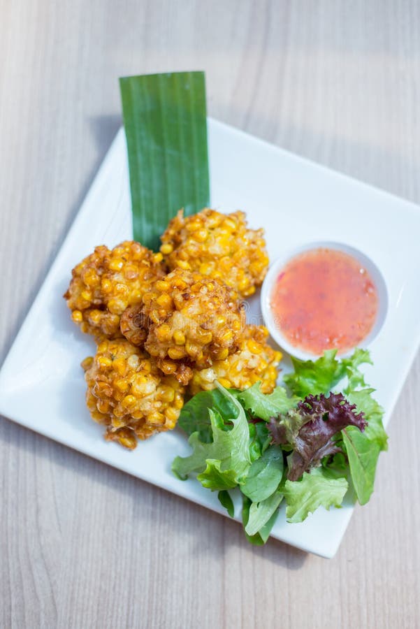 Thai Appitizer, Deep Fried Corn Ball Stock Image - Image of deep, salad ...