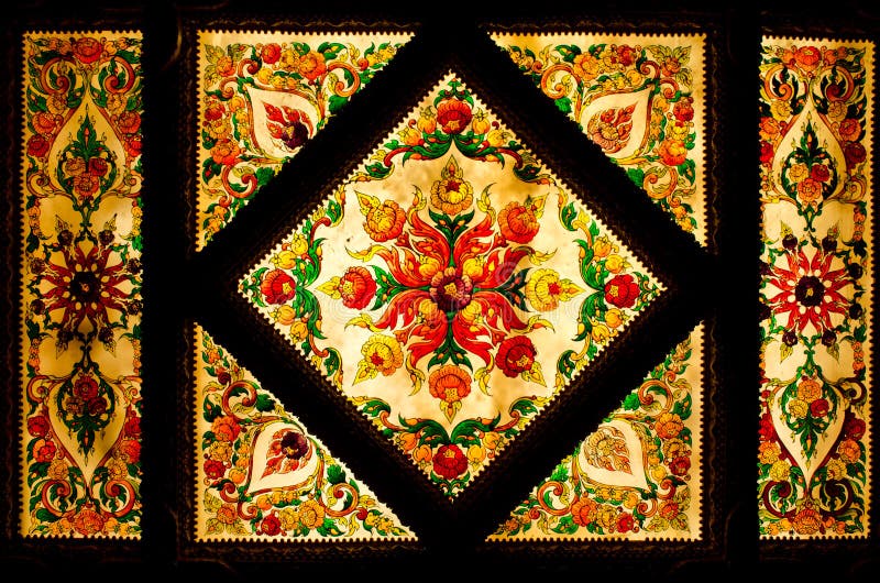 Thai Art Decorative Ceiling at the Temple of Thailand. Stock Photo ...