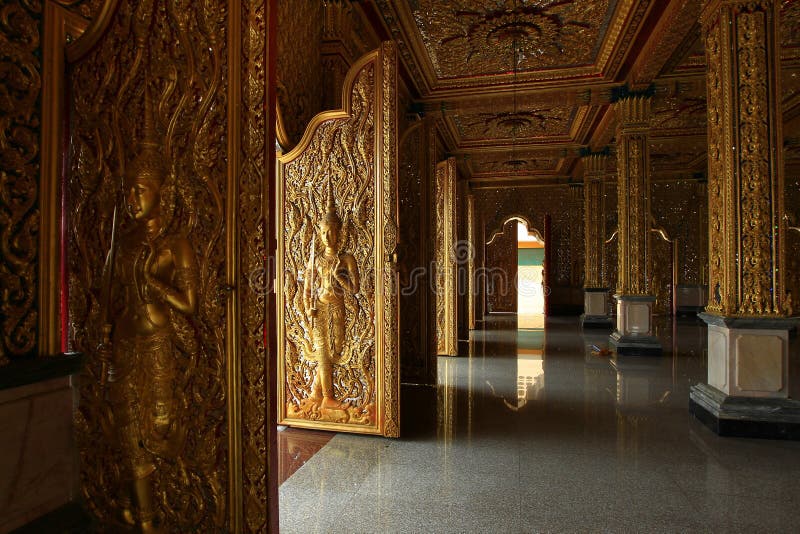 Thai Art of the Door and Pillars Inside the Temple. Stock Photo - Image ...