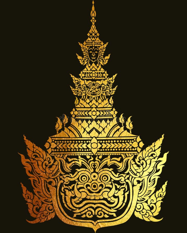 Thai Art Pattern of a Giant Mask. Stock Illustration - Illustration of ...