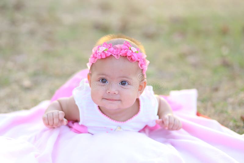 Thai Baby Smiling in the Evening the Playing Field. Stock Photo - Image ...