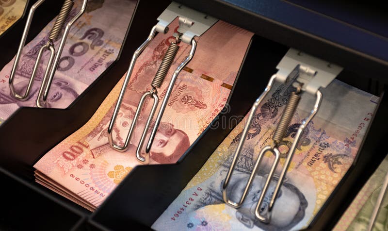 Thai Bank Notes in the Cashier Machine Editorial Stock Photo - Image of ...