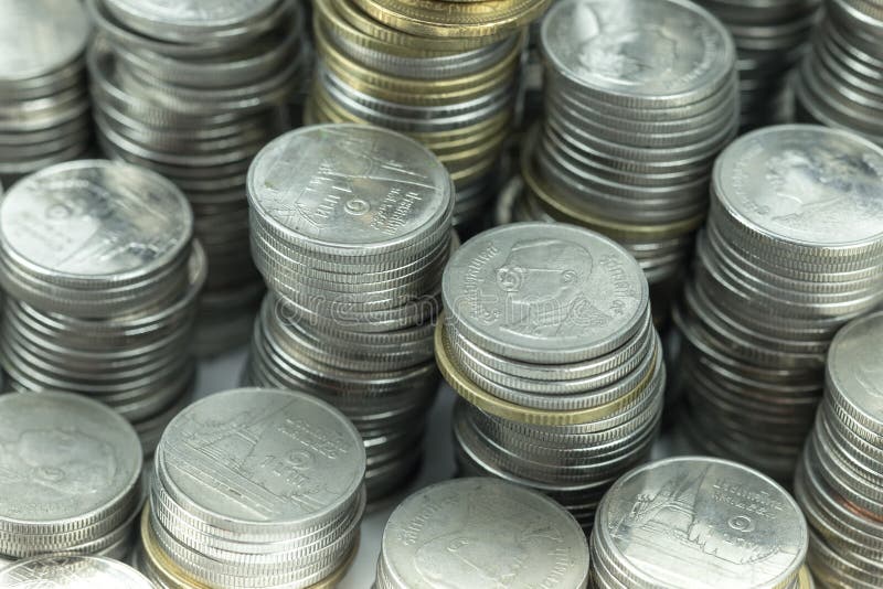 Thai Bath Coins Isolated on White Background Stock Image - Image of ...