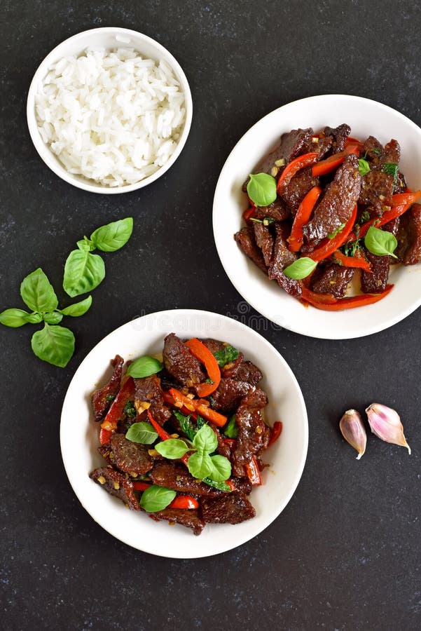 Thai beef stir-fry stock photo. Image of grilled, meal - 232195902