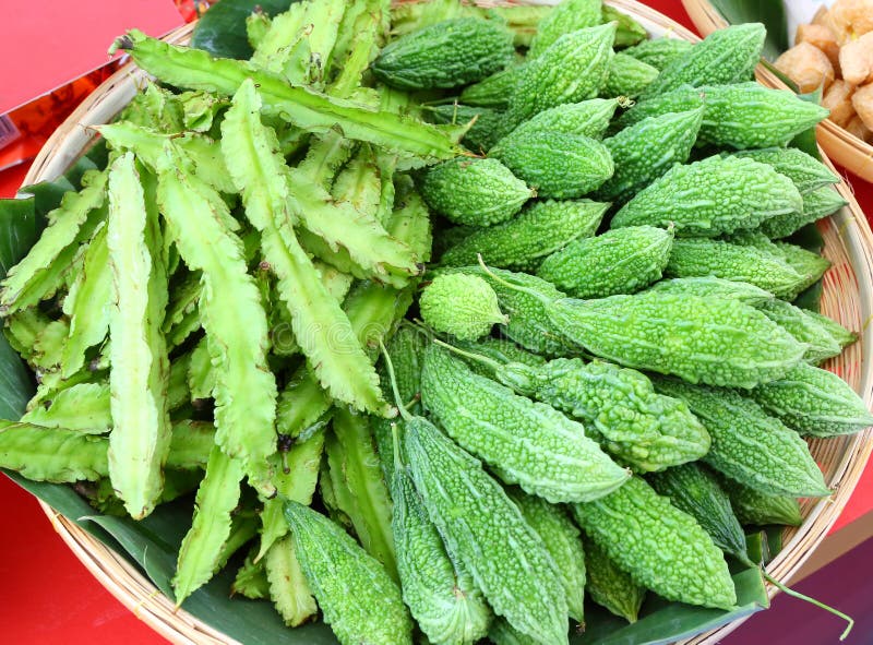 Thai Bitter Gourd and Wing Bean in the Basket Stock Image - Image of ...