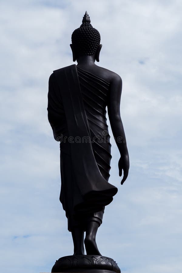 Thai Black Buddha Statue in Back Side with Cloud Sky. Stock Image ...
