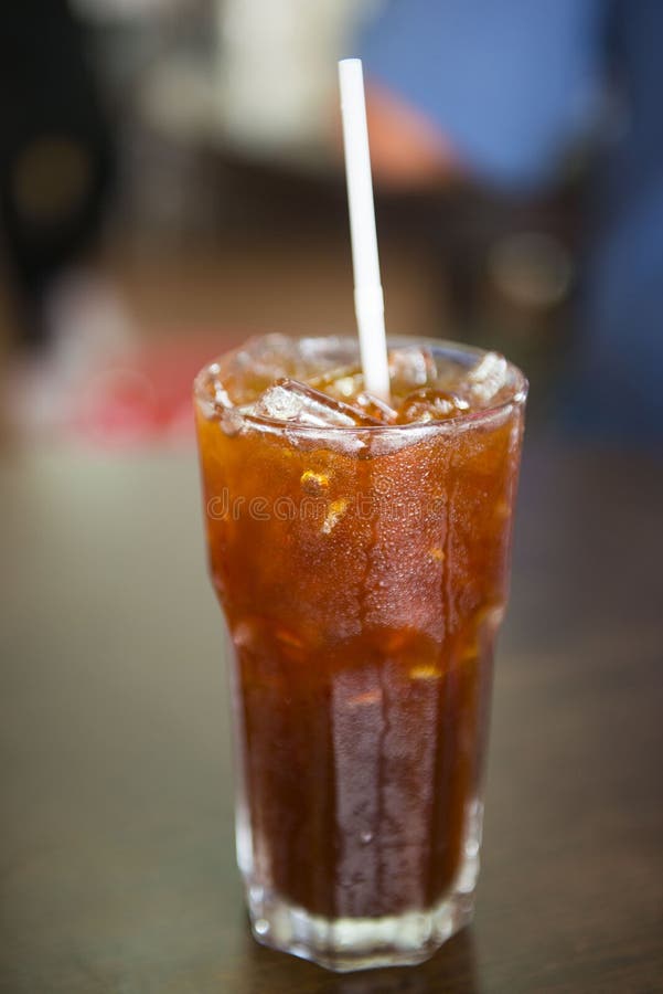 Thai Black Tea with Ice in Glass Stock Photo - Image of fresh, black ...