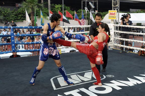 Thai Boxing Match editorial stock photo. Image of exercise - 24034943