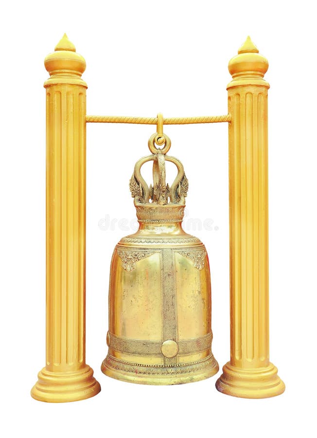 Thai Brass Bell in the Temple Isolated on White Stock Image - Image of ...