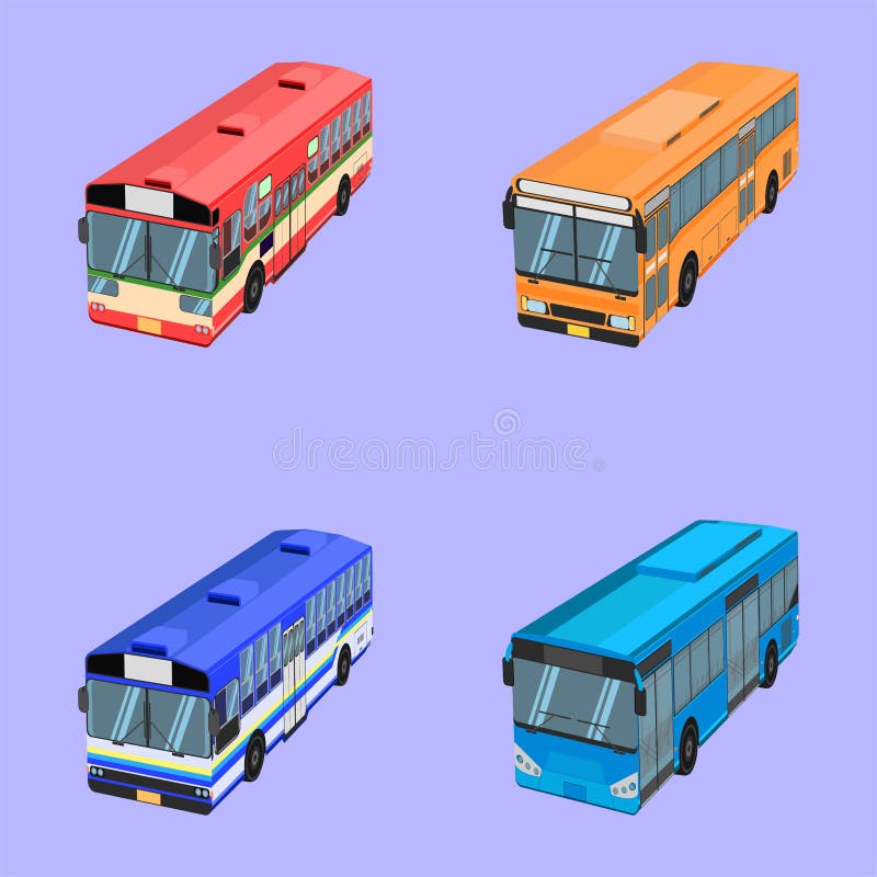 Thai Bus Difference Type, Color Bird Eye View. Vector Illustration ...
