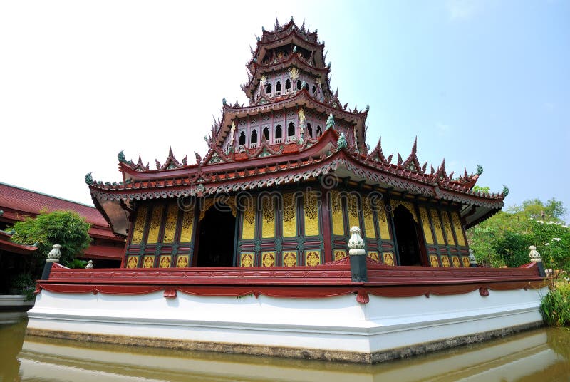 Thai Castle are Building on Pool Stock Photo - Image of saphan, pond ...