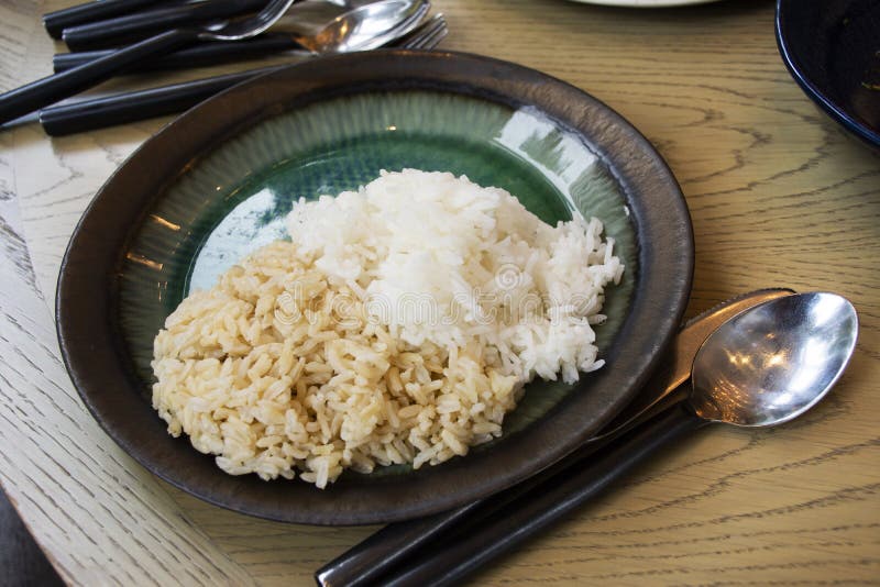 Thai Chef Cooked Brown Rice and White Rice Served in Luxury Ceramic ...