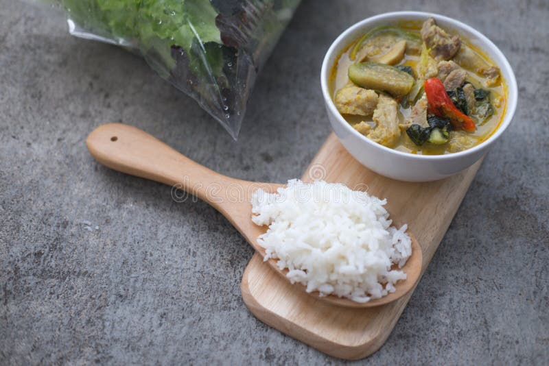 Thai Chicken Green Curry with Rice Stock Image - Image of plate, thai ...