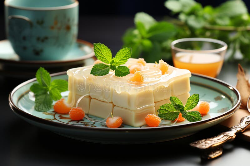 Thai Coconut Pudding Dessert on the Table Stock Illustration ...