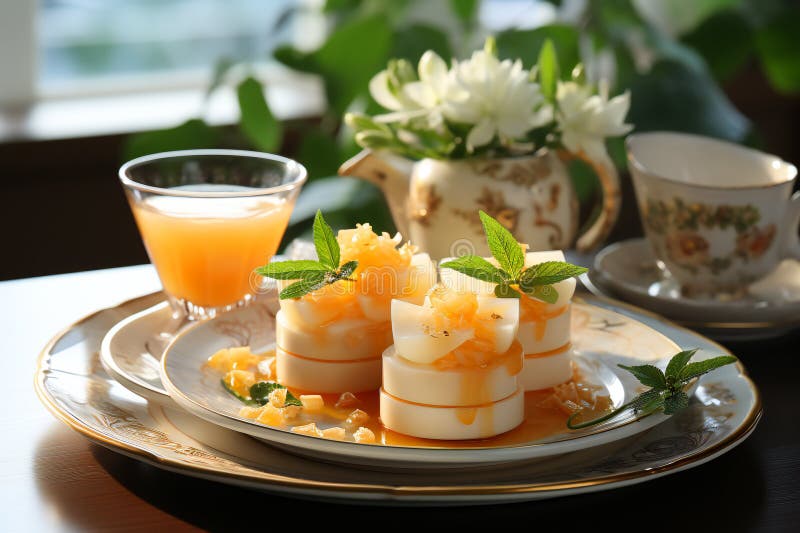 Thai Coconut Pudding Dessert on the Table Stock Illustration ...