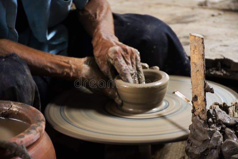 Thai Craftsmanship Technician or Professional Potter Use Machine ...