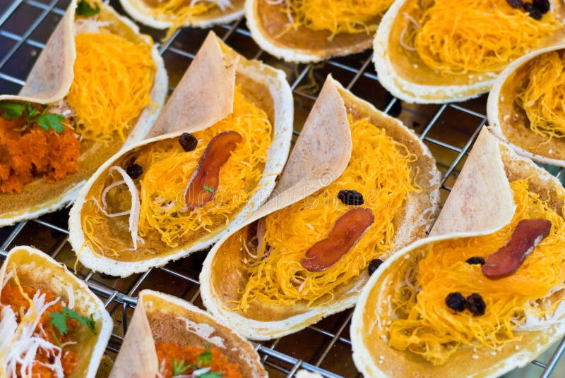 Thai Crispy Crepes on Steel Net Stock Image - Image of pancake, style ...