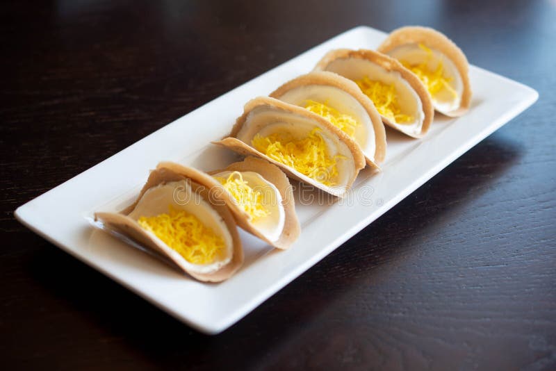 Khanom Bueang Thai Crispy Pancake Stock Photo - Image of dessert ...