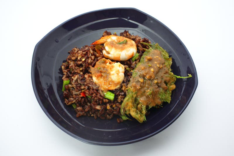 Thai Cuisine , Chilli Paste Fried Rice with Prawn and Fried Egg Stock ...