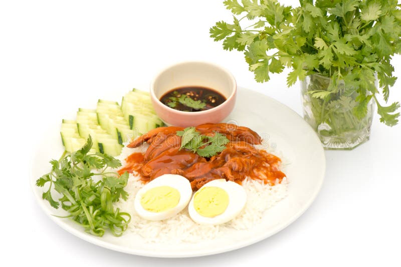 Thai Cuisine Red Pork Over Rice with Boiled Egg Stock Image - Image of ...