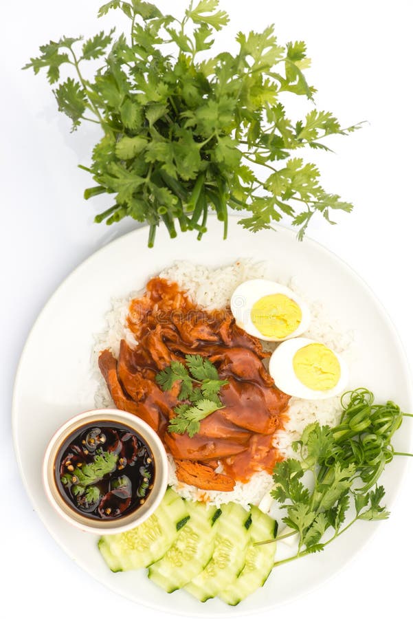Thai Cuisine Red Pork Over Rice with Boiled Egg Stock Image - Image of ...
