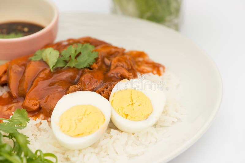 Thai Cuisine Red Pork Over Rice with Boiled Egg Stock Image - Image of ...