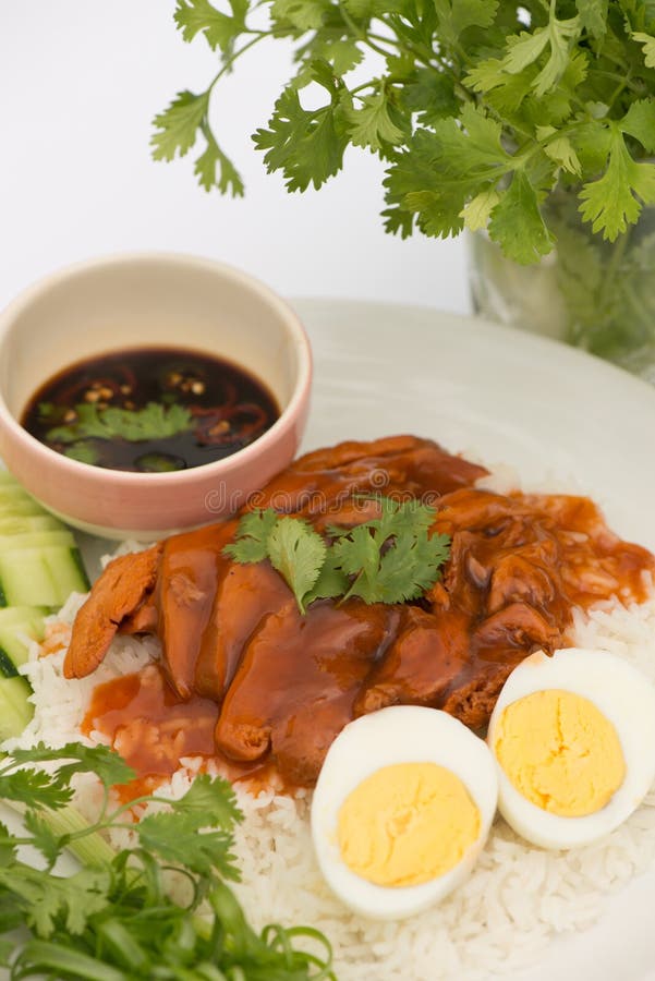 Thai Cuisine Red Pork Over Rice with Boiled Egg Stock Image - Image of ...