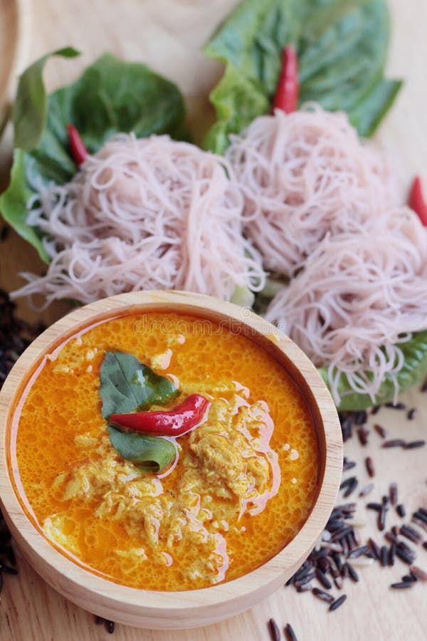 Thai Curry with Riceberry Rice Noodle . Stock Photo - Image of milk ...