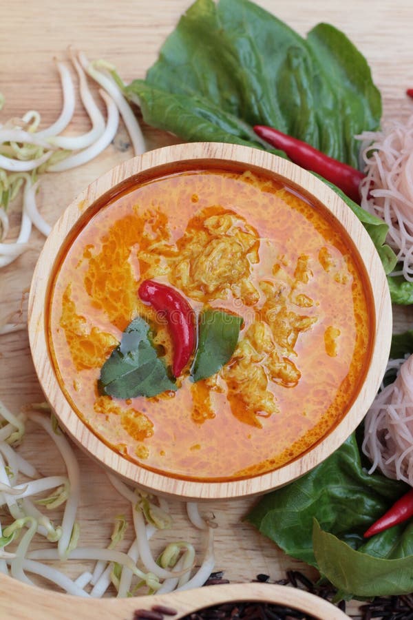 Thai Curry with Riceberry Rice Noodle . Stock Photo - Image of bowl ...