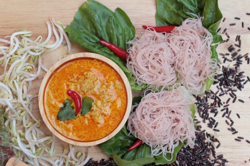 Thai Curry with Riceberry Rice Noodle . Stock Image - Image of healthy ...