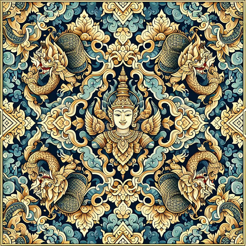 Thai Decorative Art Seamless Pattern, Thai Art Design Pattern Stock ...