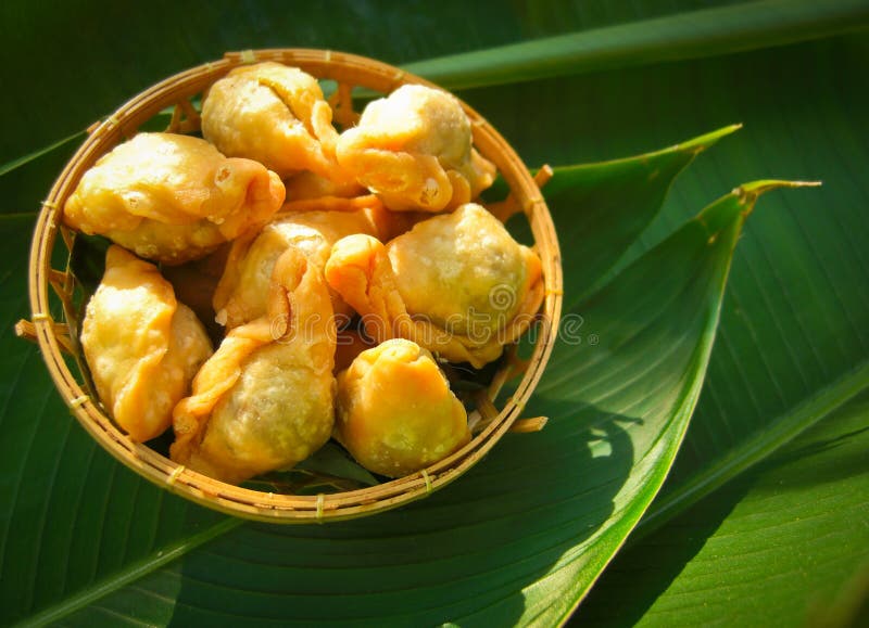 Thai Dessert Called Pan-klib or Fried Flour Stuffed with Fish Stock ...