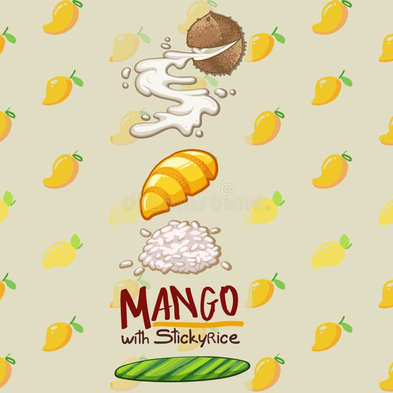 Thai Dessert Mango with Sticky Rice Stock Vector - Illustration of ...