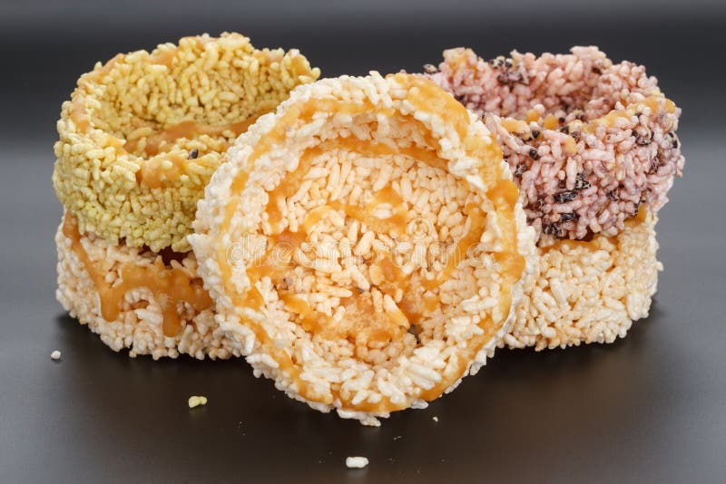 Thai Dessert - Rice Cracker or Rice Biscuit Topping with Cane Sugar ...