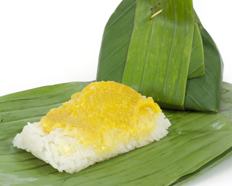 Thai Dessert, Sticky Rice with Steamed Custard Stock Photo - Image of ...