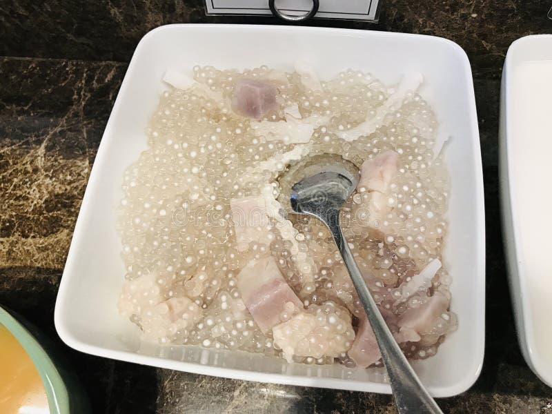 Tapioca Pearl Pudding with Taro and Young Coconut. Stock Photo - Image ...