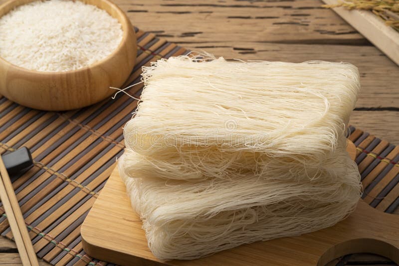Thai Died White Rice Vermicelli on Wooden Board Stock Image - Image of ...