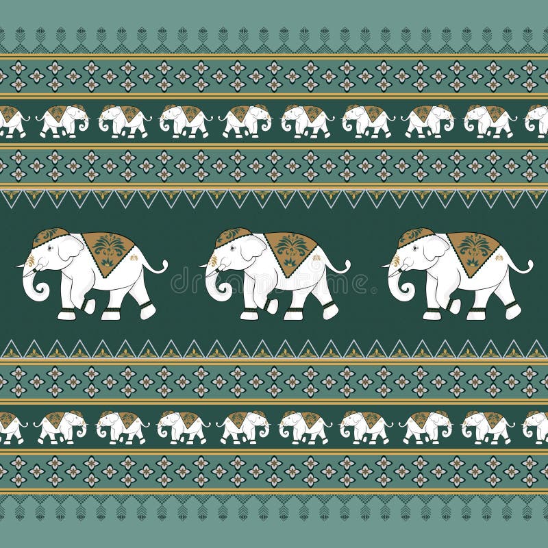 Thai Elephant Pattern, White and Green Theme Colors, Native Thailand ...