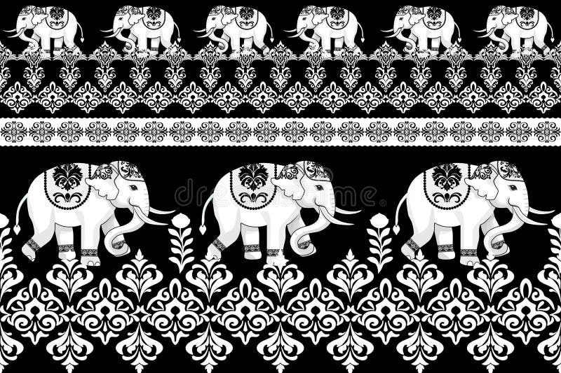 Thai Elephant Vector Illustration with Ornamental Patterns Motifs in ...