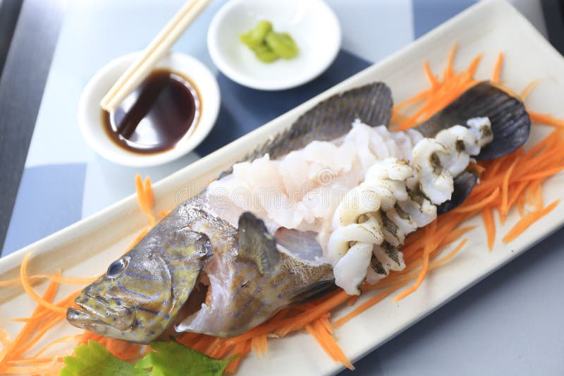 Thai Fish Sashimi Bluelined Hind Sashimi Stock Photo - Image of ...