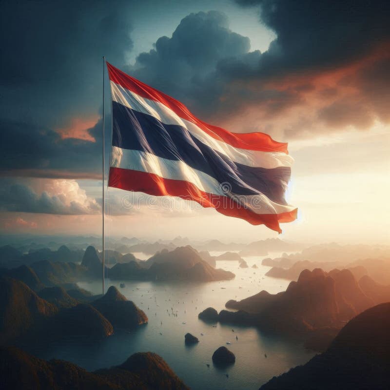 Thai Flag Flying in the Air, Highlighting the Red, White, and Blue ...